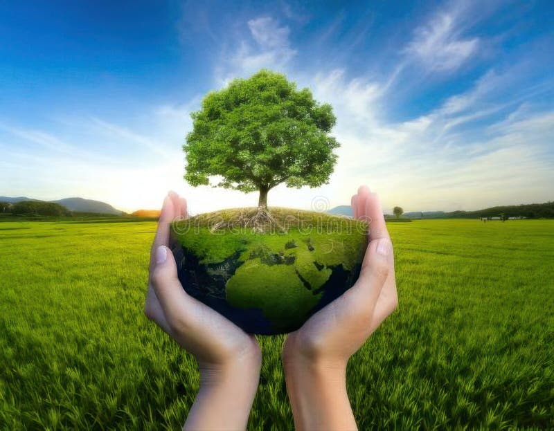 Holding Earth and Green Tree in Hands Stock Illustration - Illustration ...