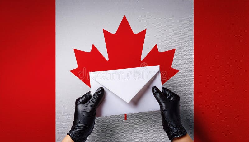 Holding an Envelope in Front of the Canadian Flag Representing ...
