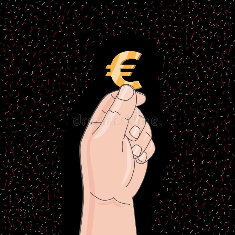 Holding Euro Sign on Black Background. Vector Flat Illustration Stock ...