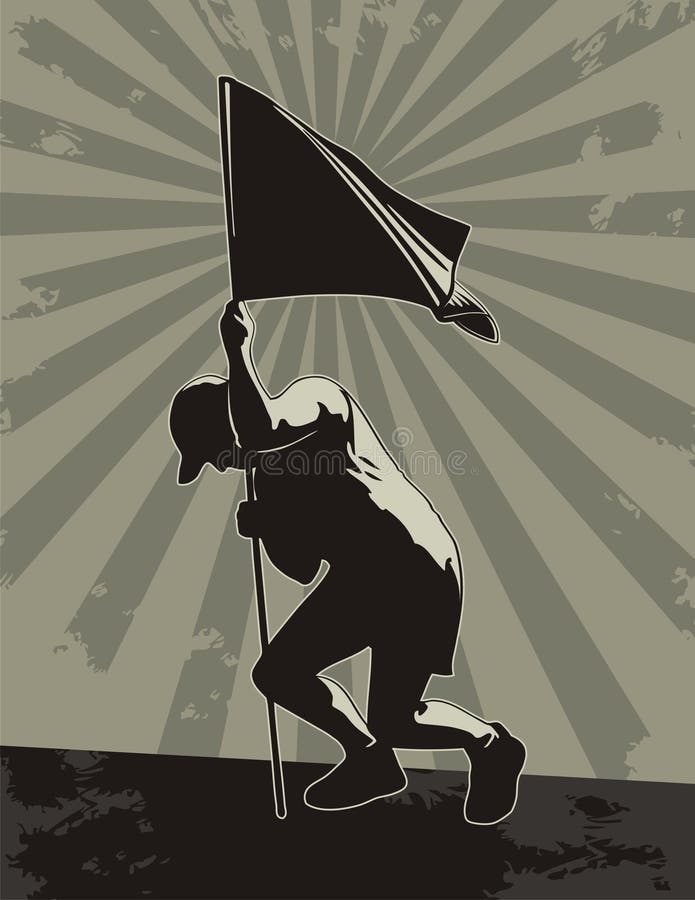 Man Holding a Flag, Vector Silhouette Stock Vector - Illustration of ...