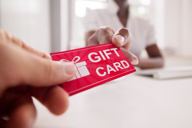 Holding Giving Gift Card Voucher Stock Image - Image of shop, ticket ...