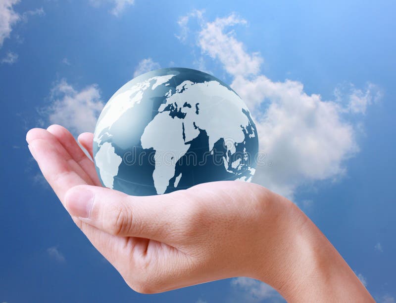 Holding globe in his hand stock image. Image of care - 24414085