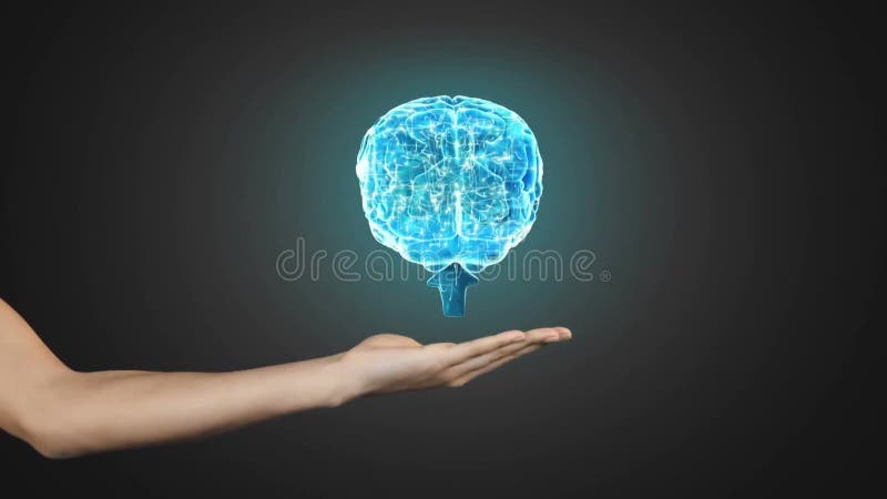 Holding Glowing Digital Brain Animation, Hand Against Dark Background ...