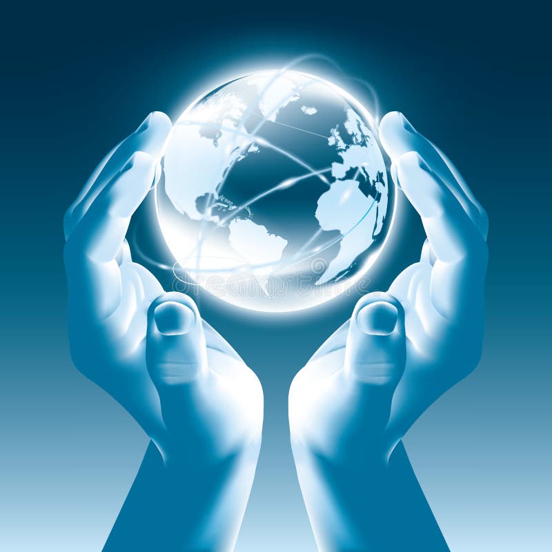 Holding a Glowing Earth Globe in Hands - Globaliza Stock Vector ...