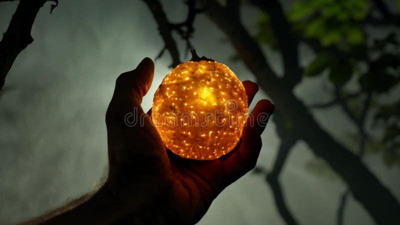 Holding a Glowing Fruit Under the Ethereal Moonlight in a Mysterious ...