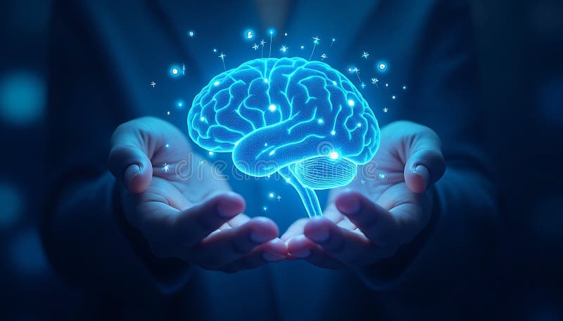 Holding Glowing Human Brain Representing Artificial Intelligence and ...