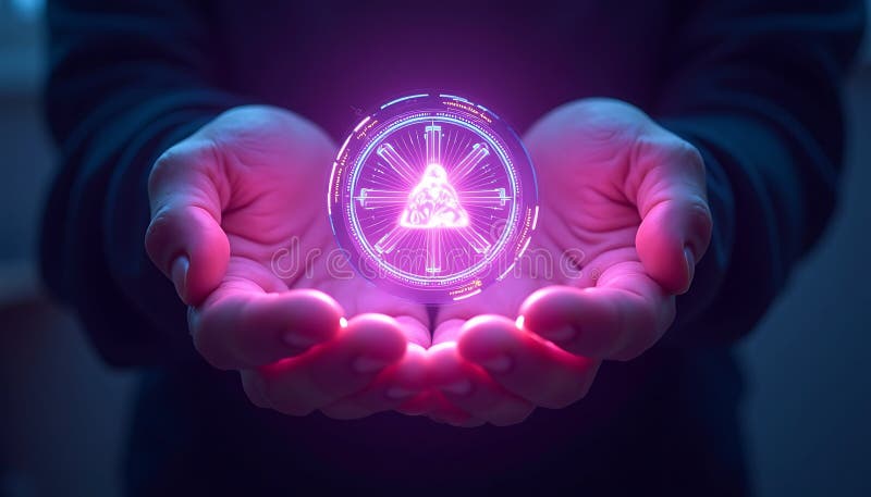 Holding Glowing Technology Orb in Hands Concept for Digital Future ...