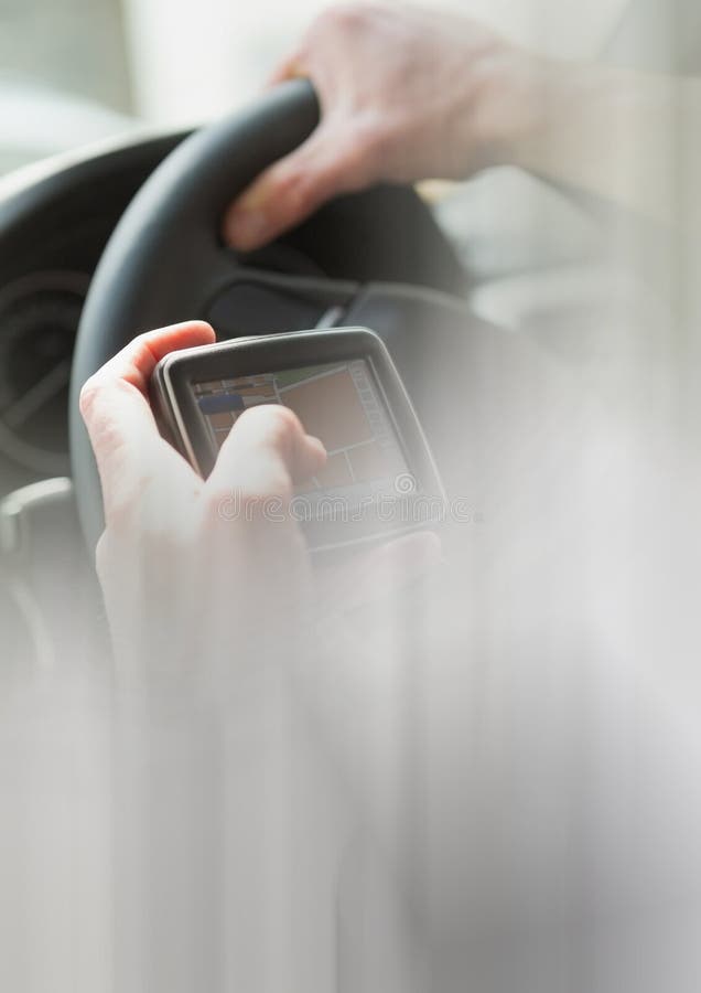 Holding GPS in Car with Transition Effect Stock Image - Image of ...