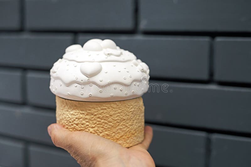 Holding Hand Round Glazed Pasochka Decoration Gray Background Stock ...