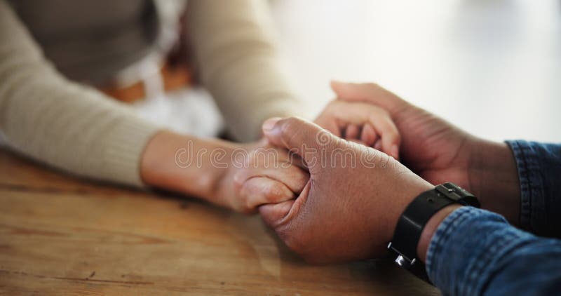 Holding Hands, Couple and Faith on Table, Home and Praying for Love ... Holding Hands, Couple and Faith on Table, Home and Praying for Love ...