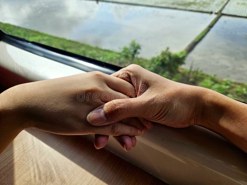 Holding Hands by the Window Warm Connection Stock Image - Image of ...