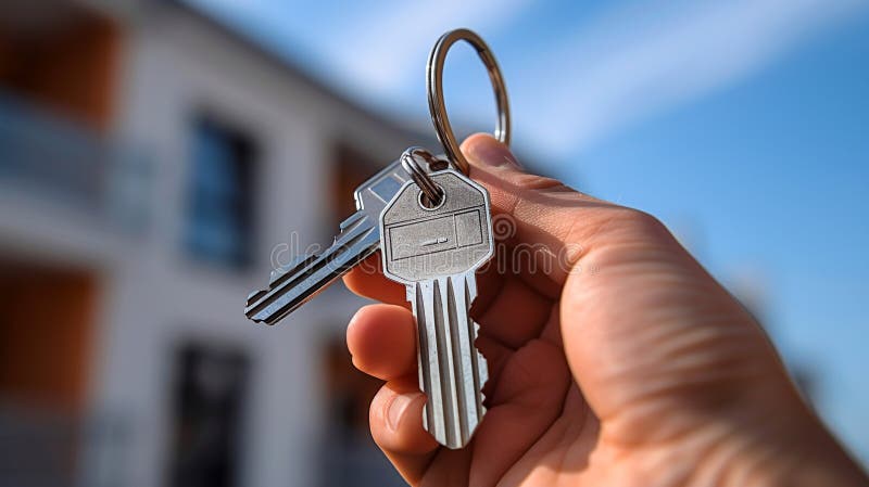 Holding House Keys in Front of a Home. Stock Image - Image of equipment ...