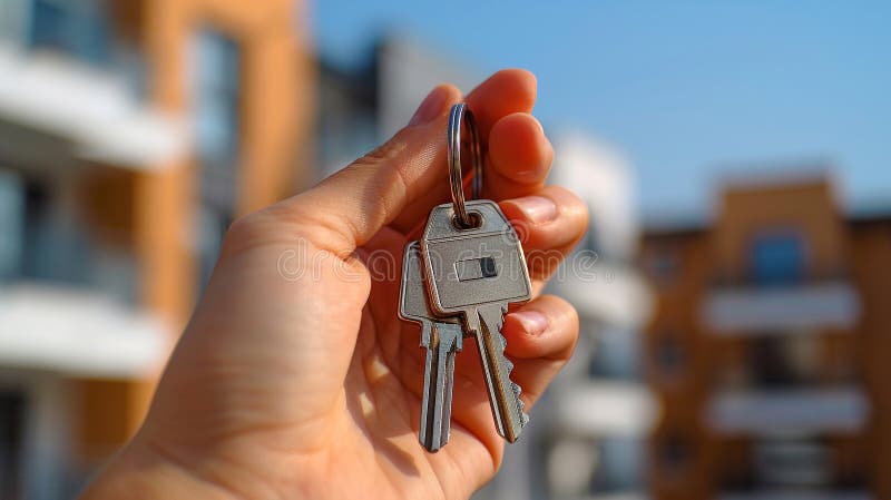 Holding House Keys in Front of a Home. Stock Image - Image of ...