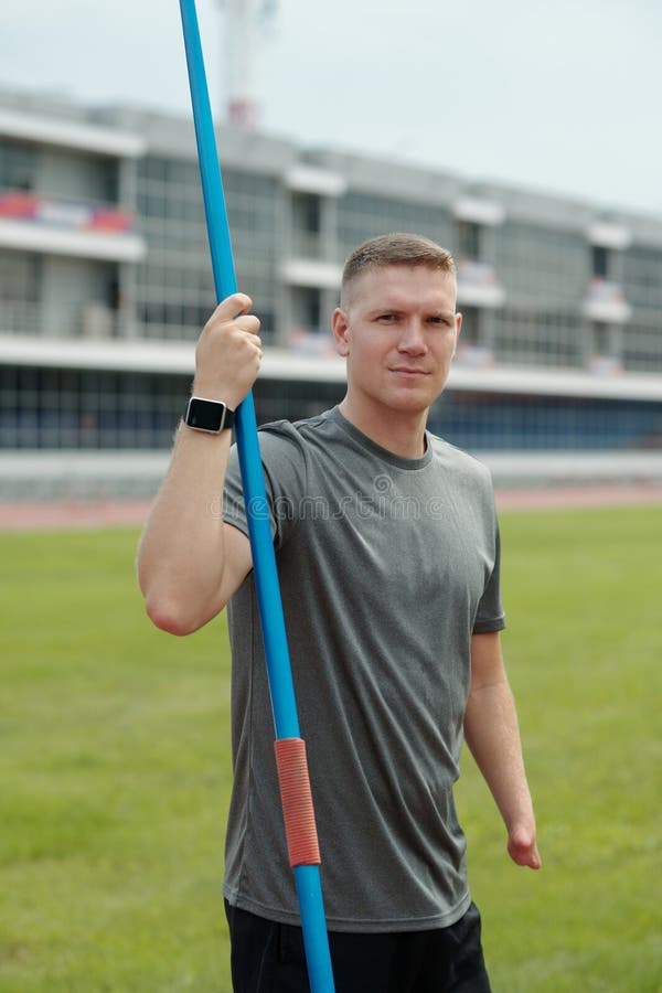 Holding Javelin in Athletic Field Setting Stock Image - Image of effort ...