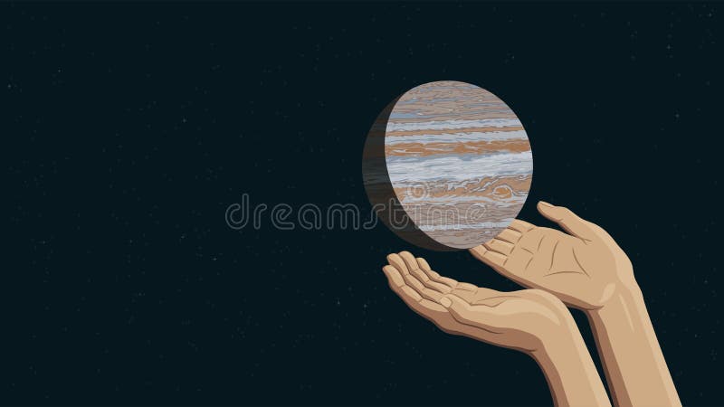 Two hands holding Jupiter stock vector. Illustration of light - 200237358