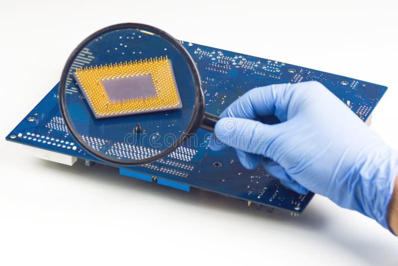 Cpu Processor through a Magnifying Glass. Stock Photo - Image of ...