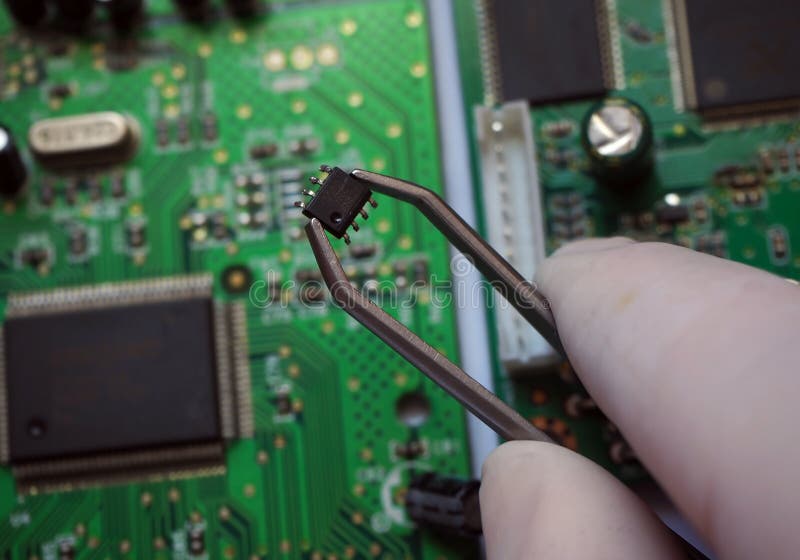 Microchip Onto the Electronic Circuit Board Stock Photo - Image of ...