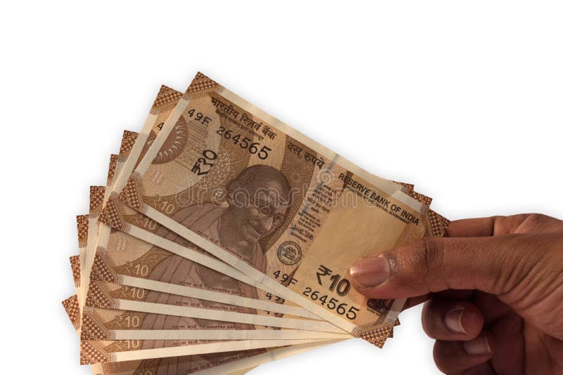 Holding New Indian 10 Rupee Currency Notes in Hand. Stock Photo - Image ...