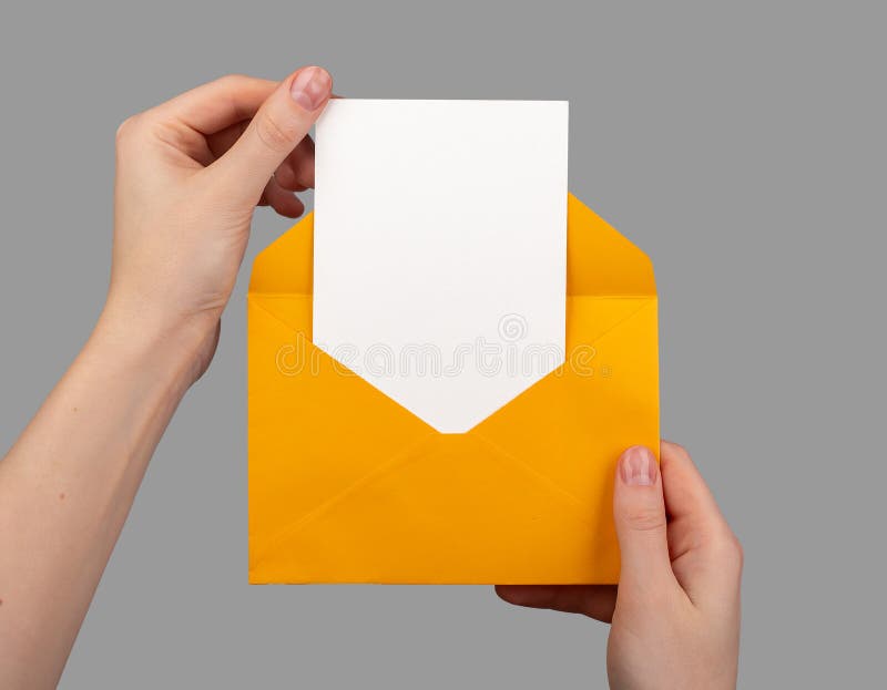 Woman Holding Open Envelope White Card Inside Stock Photos - Free ...