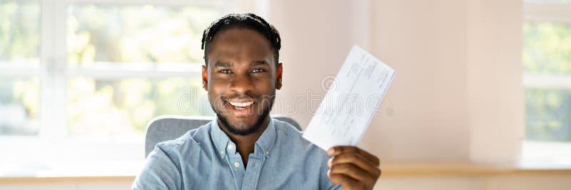 Holding Paycheck or Payroll Check or Insurance Cheque Stock Image ...