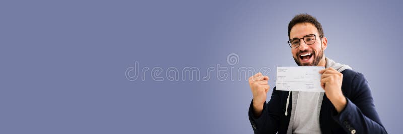 Holding Paycheck or Payroll Check or Insurance Cheque Stock Image ...