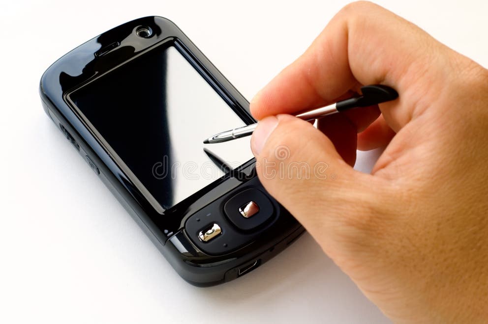Holding pda and stylus stock image. Image of metallic - 5680705