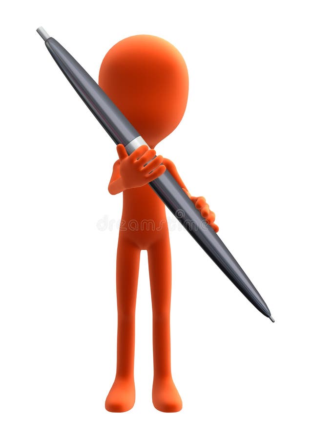 3d Man Holding Big Pen Illustration Stock Illustration - Illustration ...
