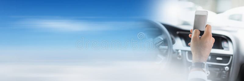 Holding Phone in Car with Transition Effect Stock Photo - Image of ...