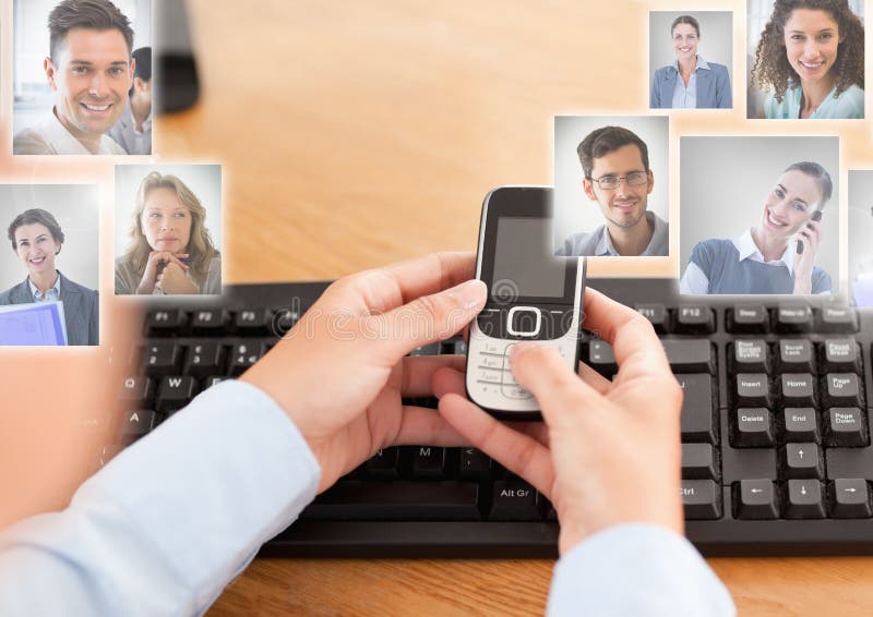 Holding Phone with Profile Portraits of People Contacts Stock Photo ...