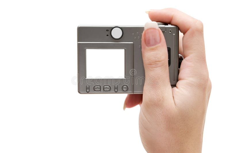 Hand Holding Digital Camera Rear View Stock Image - Image of fingers ...