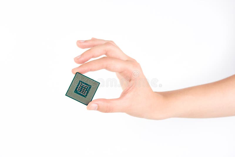 Holding Small Powerful Computer Processor Stock Image - Image of gold ...