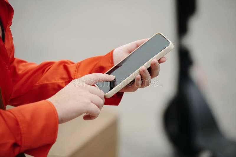 Holding Smartphone Using Touchscreen Interface Stock Image - Image of ...