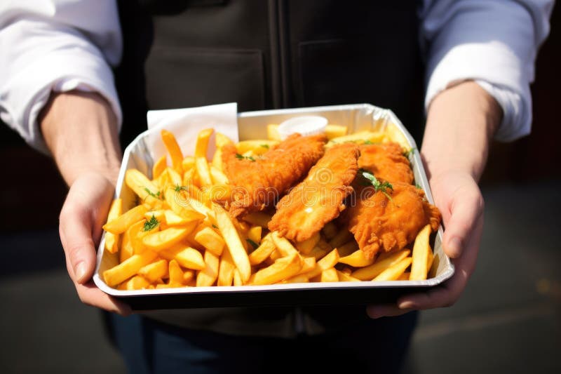 Holding a Take-away Box of Fish and Chips Stock Illustration ...