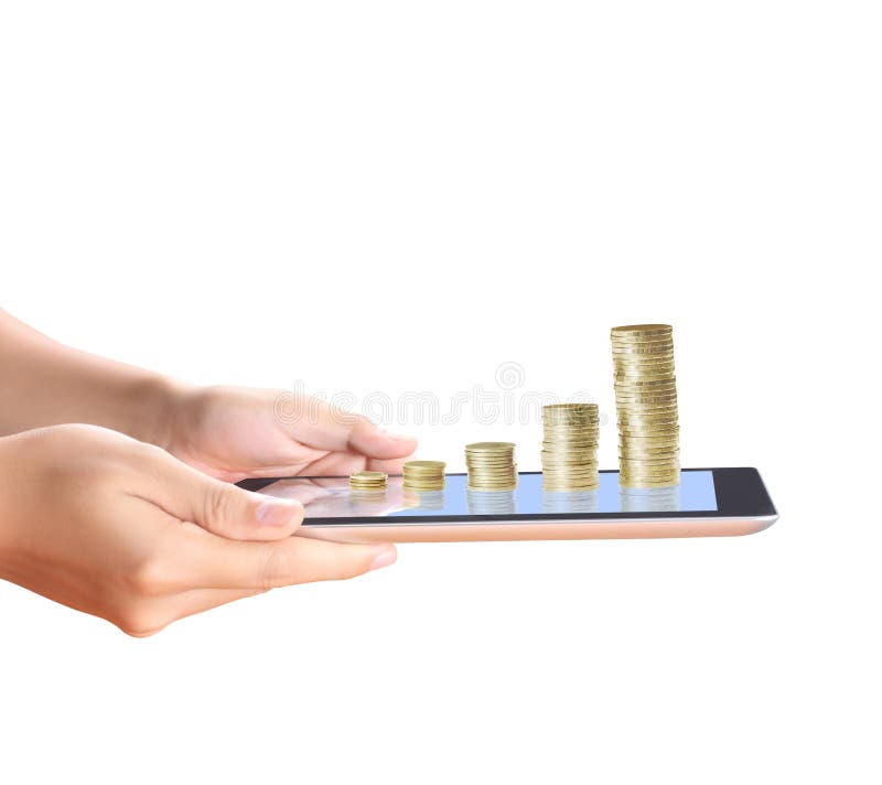 Holding Touch Screen Tablet and with Graph Stock Photo - Image of ...