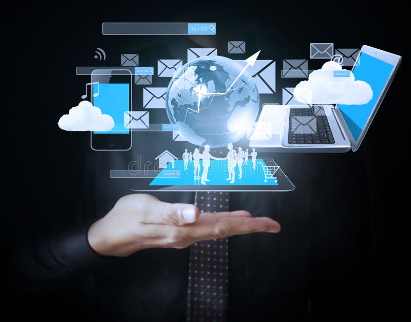 Holding Virtual Icon of Social Network in Hand Stock Illustration ...