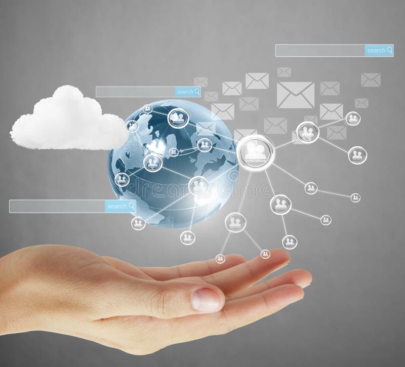 Holding Virtual Icon of Social Network in Hand Stock Illustration ...