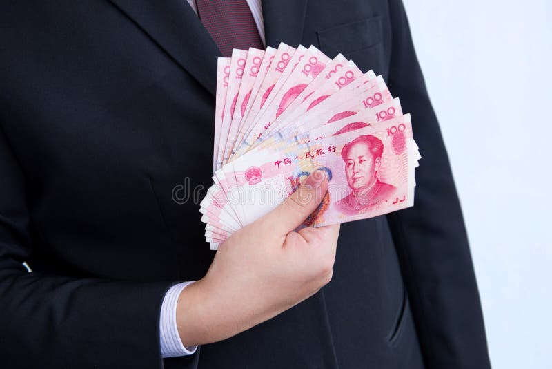 Taking Out Stack of RMB Paper Currency from Envelope with Clipping Path ...