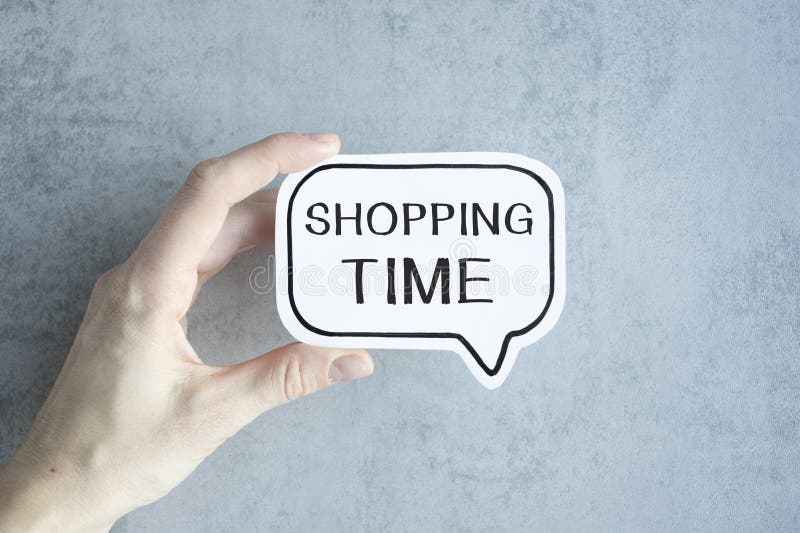 Holds a Card with the Text Shopping Time Stock Photo - Image of female ...