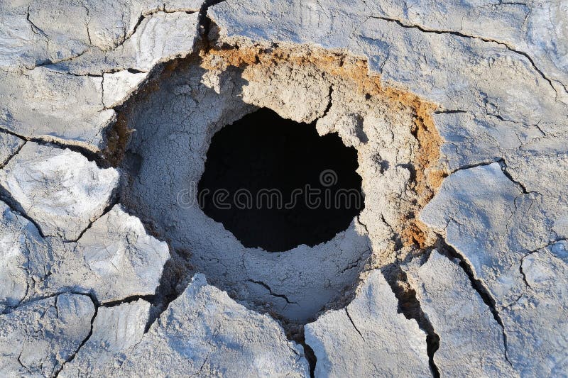 Hole Breaking through Dry Cracked Grey Mud. Stock Photo - Image of wild ...