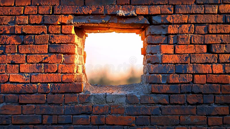 Hole in Brick Wall Illuminated by Warm Sunlight at Sunset Stock Video ...