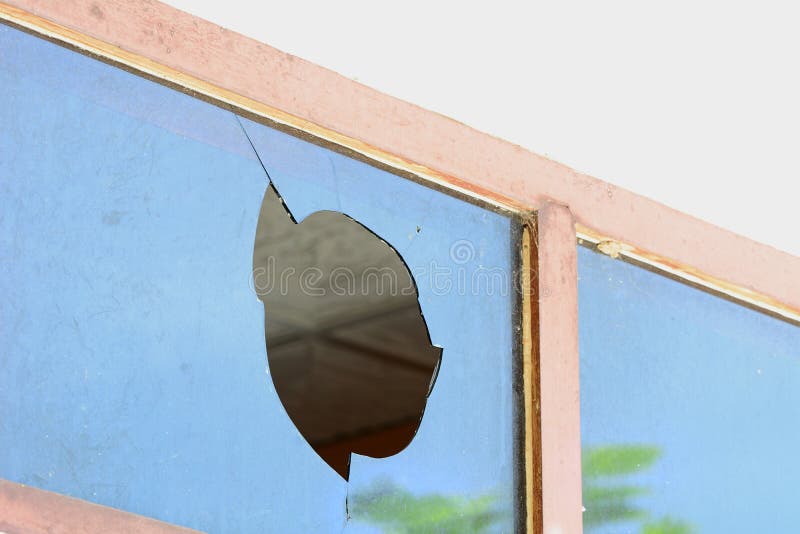 Hole of Broken Black Glass Window Stock Image - Image of window ...