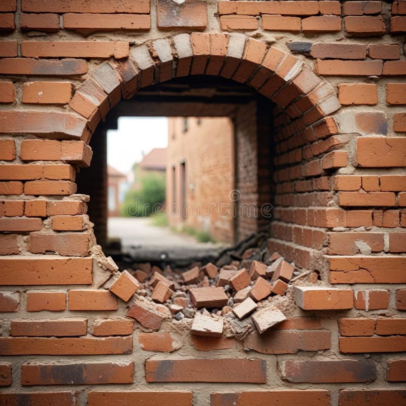 Hole on a Broken Brick Wall Background Stock Illustration ...