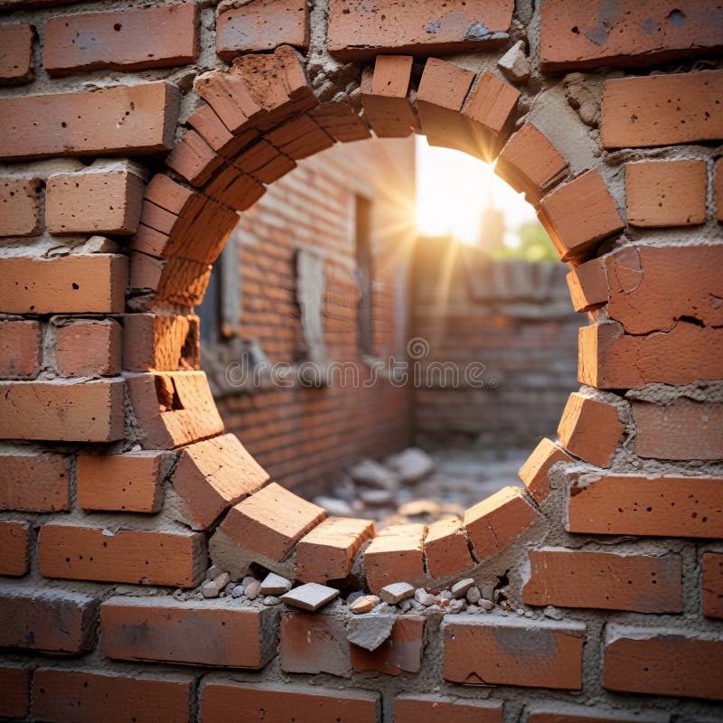Hole on a Broken Brick Wall Background Stock Illustration ...