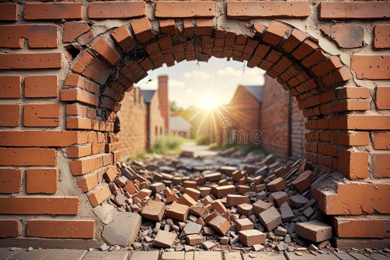 Hole on a Broken Brick Wall Background Stock Illustration ...