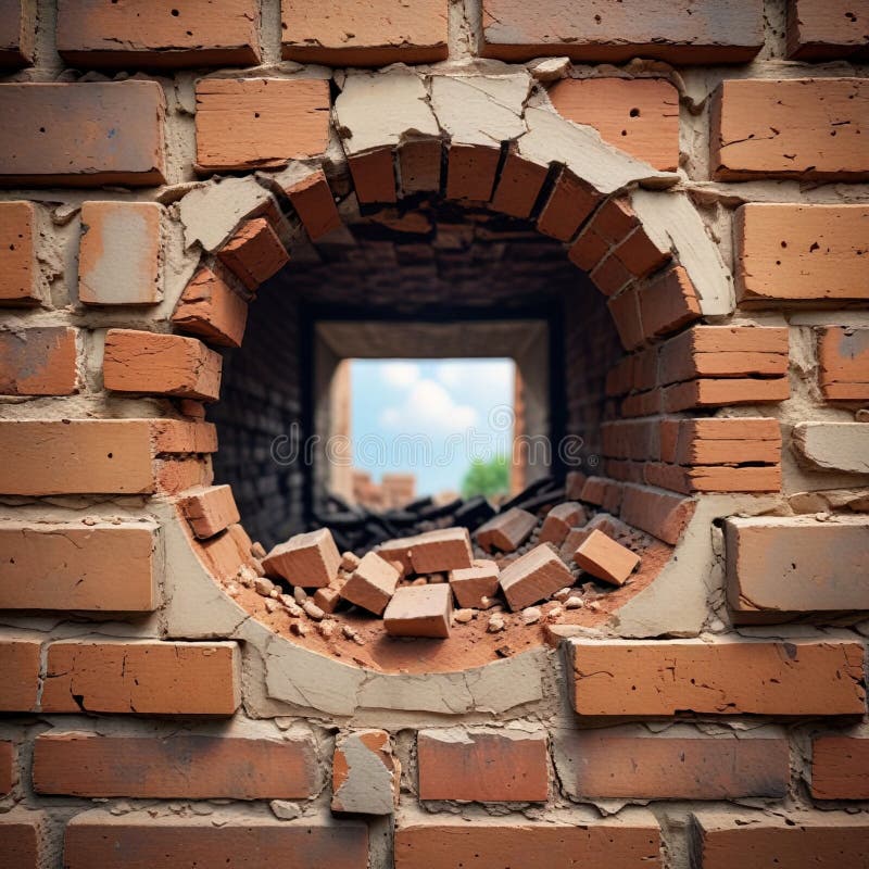 Hole on a Broken Brick Wall Background Stock Illustration ...