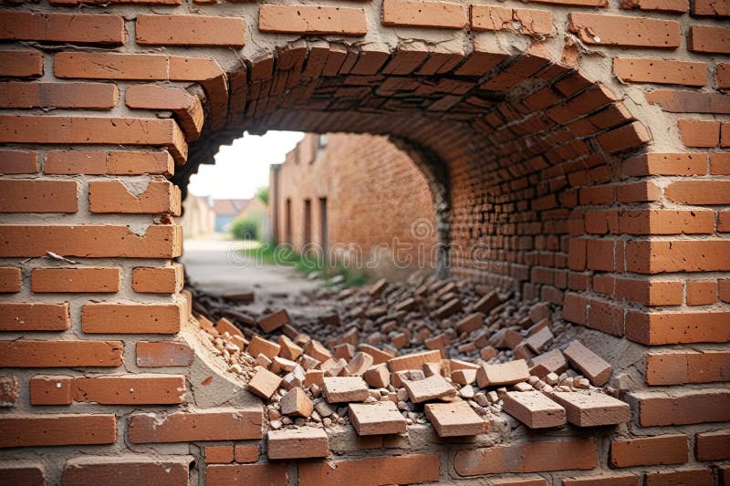 Hole on a Broken Brick Wall Background Stock Illustration ...