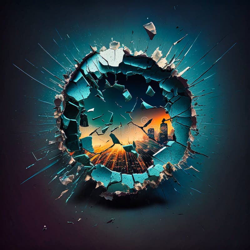 Hole in the Broken Window Glass by a Bullet Shot. Generative AI Stock ...
