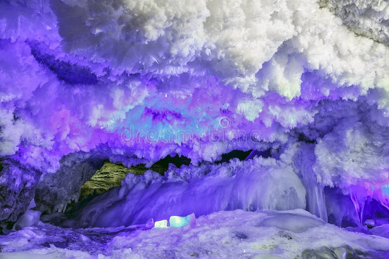 Hole in Cave Covered with Colorful and Futuristic Ice Structure Stock ...