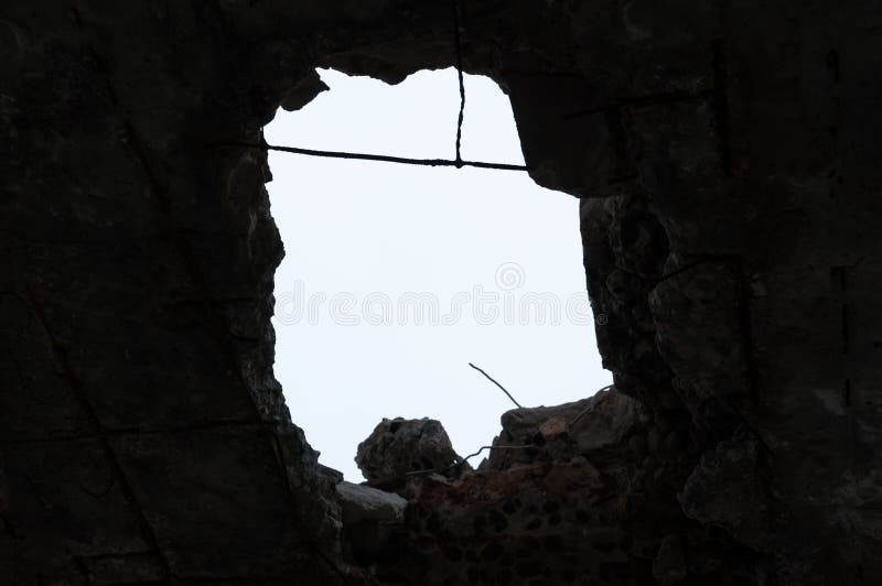 Hole in the Ceiling.Destroyed Building Stock Photo - Image of wall ...