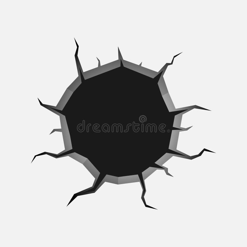 Hole with Cracks. Damage Surface. Broken Ground or Wall. Vector. Stock ...